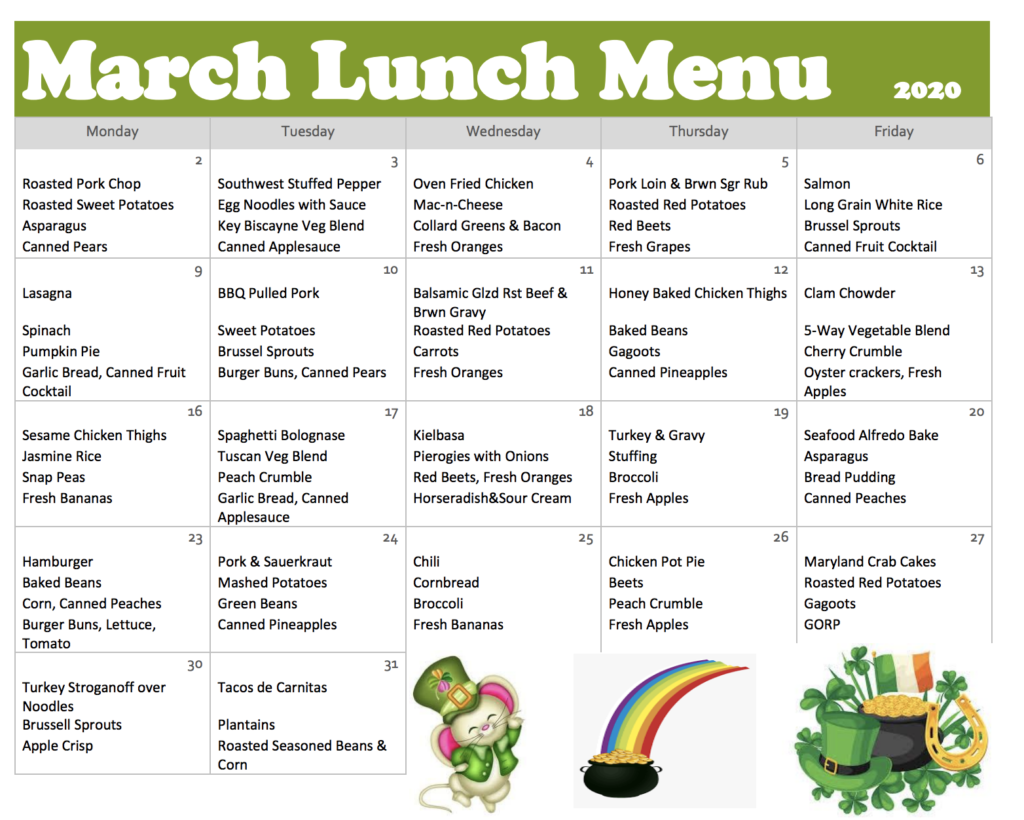 Lunch Menu Lancaster Moravian Adult Day
